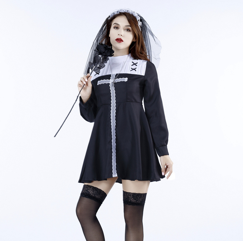 Wholesale Halloween Mary Outfit Sexy Nun Costume Masquerade Party
